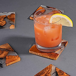 Avocrafts Wooden Coasters Set, Epoxy Coasters, Modern Coasters with Holder, Cedar Wood Coaster, Full Set of 6 with Holder