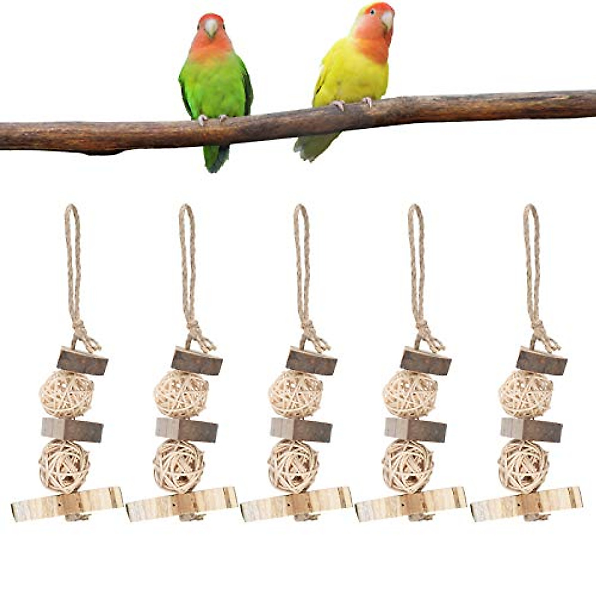 SYH&AQYE 5Pcs Bird Chewing Toys Bird Beak Grinding Stone for Parrots/Hamsters and Other Rodents Cage Hanging Bird Biting String Pet Accessory
