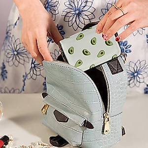 Seamless Green Avocado with Brown Seed Background Credit Card Coin wallet, Key Change Organizer Zipper Purse Compact Clutch Pouch Pocket, RFID Blocking Women Leather Card Holder