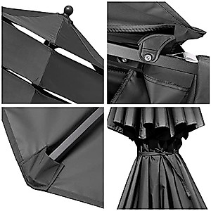 Yescom UV70+ 3-Tiers 11ft Solar Powered LED Patio Umbrella with Crank Tilt for Garden Yard Pool Market Deck Table Black