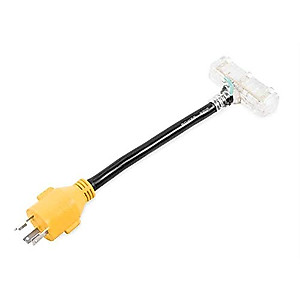 Camco 55414 Heavy-Duty PowerGrip Locking Generator Adapter, 30-Amp Male to 15-Amp Lighted Female, 12-Inch - Connects to a 3-Prong, 30-Amp Generator