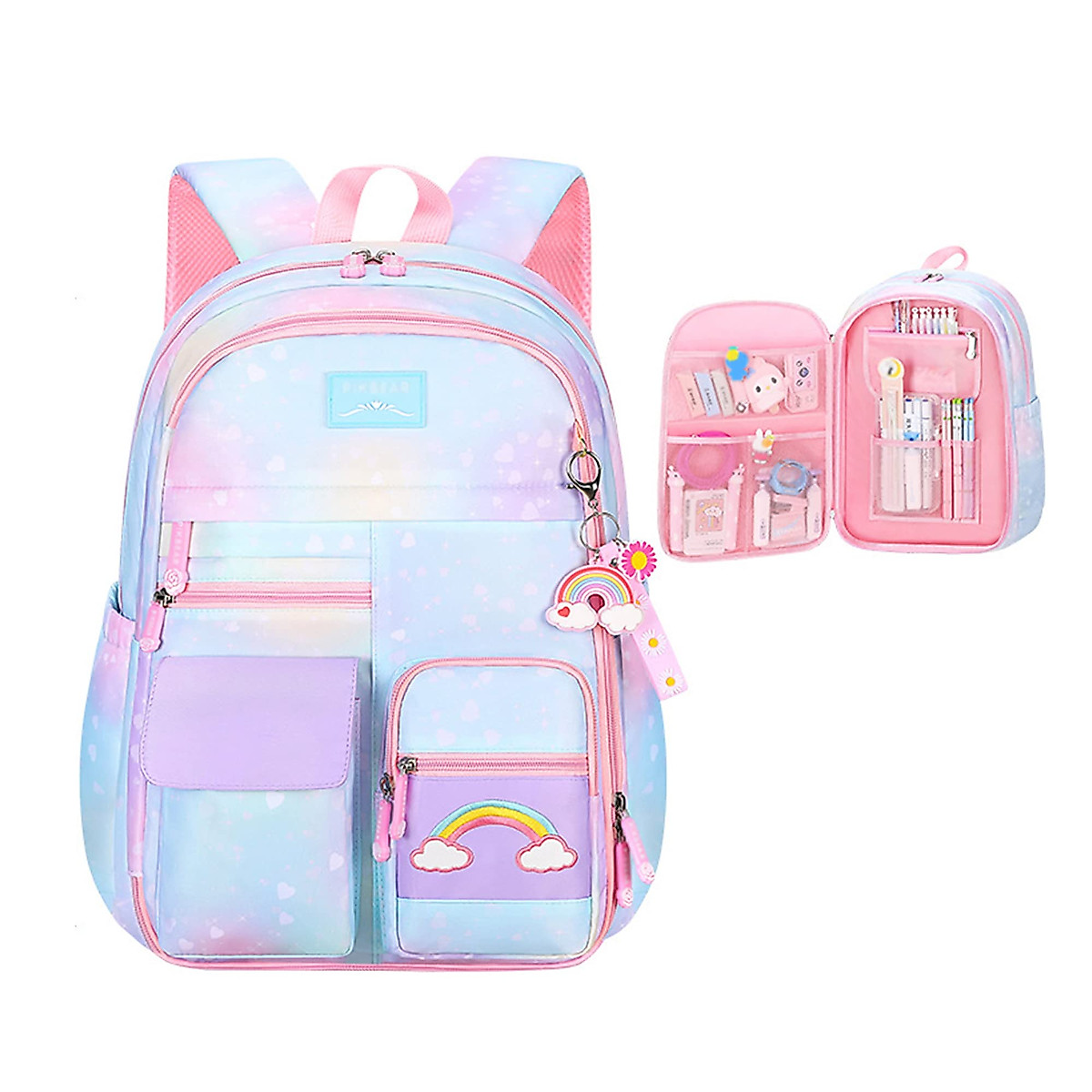 Godchoices Rainbow Backpack for Girls, Large Capacity School Laptop Backpacks Preschool Kindergarten Bookbag Casual Travel Backpack