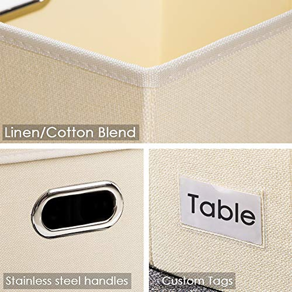 PRANDOM Large Collapsible Storage Bins with Lids [3-Pack] Fabric Foldable Storage Boxes Organizer Containers Baskets Cube with Cover for Home Bedroom Closet Office Faint Yellow(17.3x11.8x11.8)