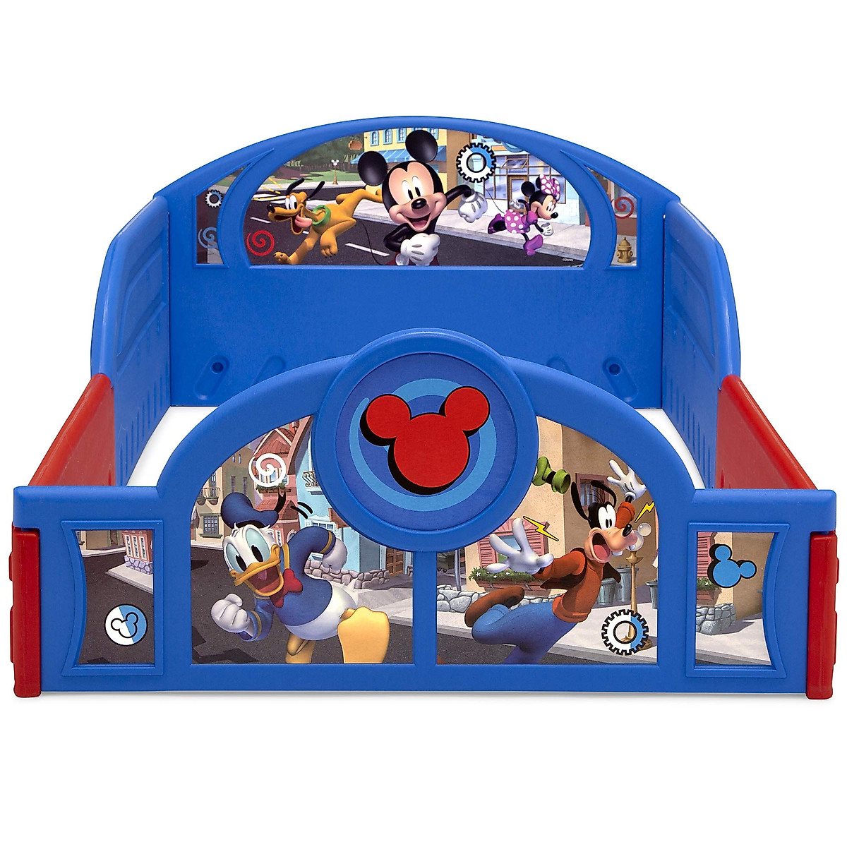 Delta Children Disney Mickey Mouse Plastic Sleep and Play Toddler Bed with Attached Guardrails