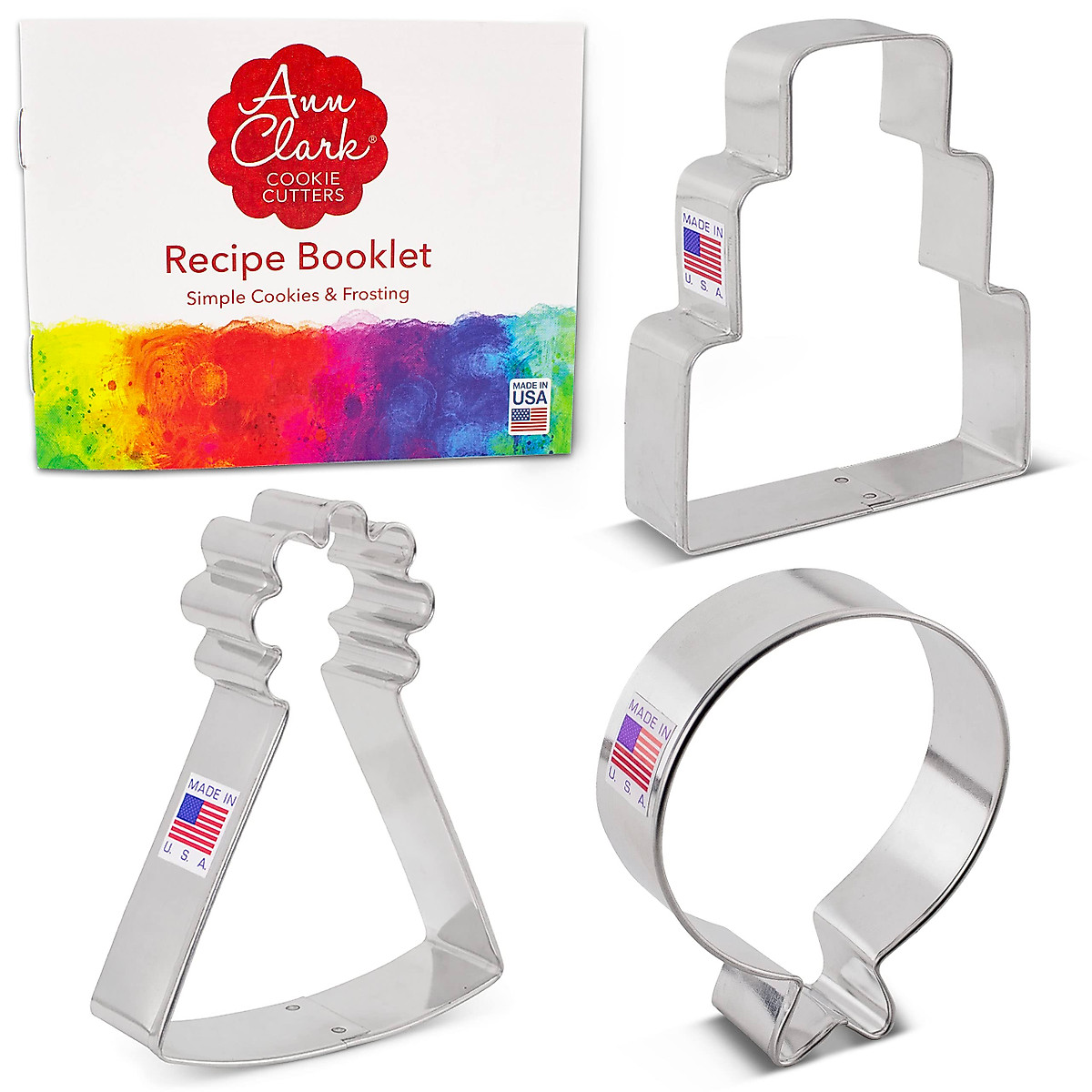 Birthday Cookie Cutters 3-Pc. Set Made in USA by Ann Clark, Birthday Cake, Birthday Hat, Balloon