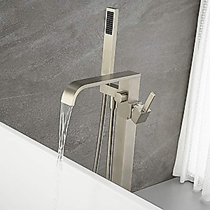 Artiqua Freestanding Bathtub Faucet Tub Filler Brushed Nickel Floor Mount Faucets Brass Single Handle with Hand Shower