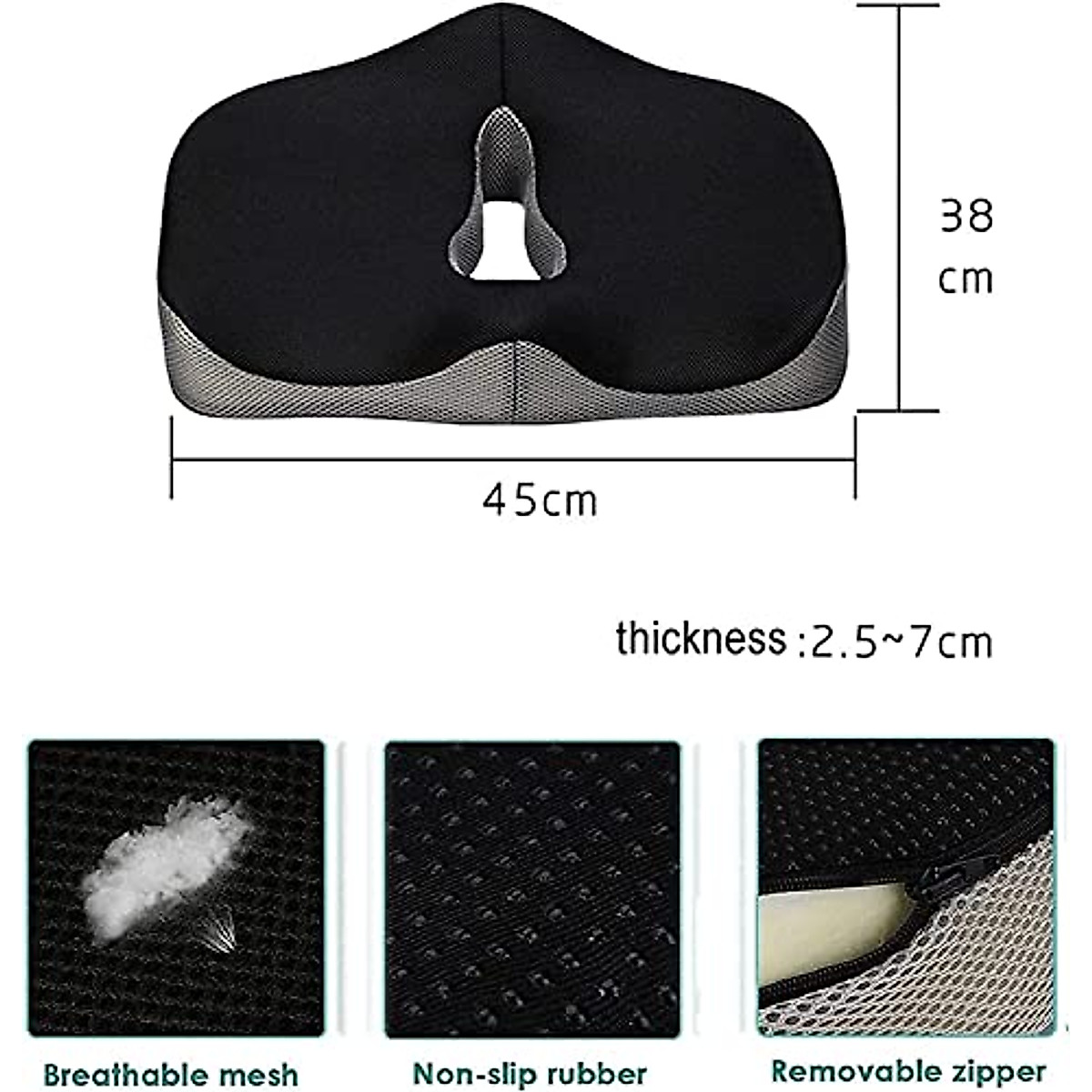 YIRENZUI Cushion Office Chair Cushion, Memory Foam Car Seat Cushion Back Pain, Ergonomic Desk Chair Cushion, Sciatica Pain Relief,Best Choice ( Color : Black , Size : 45*38cm )