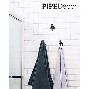 Towel and Robe Hook Set by Pipe Decor, Heavy Duty DIY Style, Rustic and Chic Industrial Iron Pipe Electroplated Black Finish, 3 Hooks Perfect for Bathroom Towels, Robes, or Coats, Oil and Rust Free
