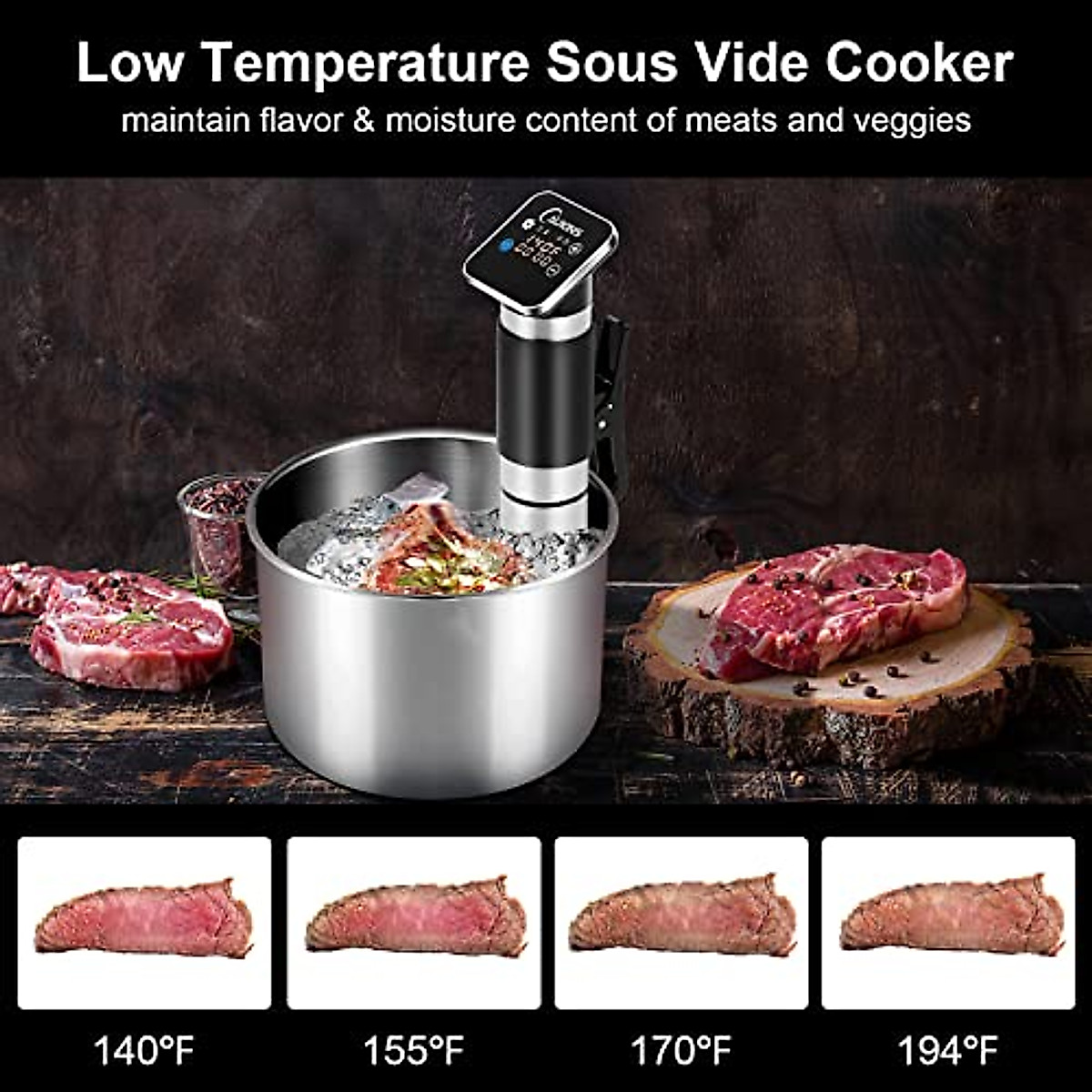 CAUKINS Sous Vide Machine Suvee Cooker：Sous-vide 1100 Watts Sous Vide Cooker Sous Vide Kit Immersion Circulators for Precision Cooker