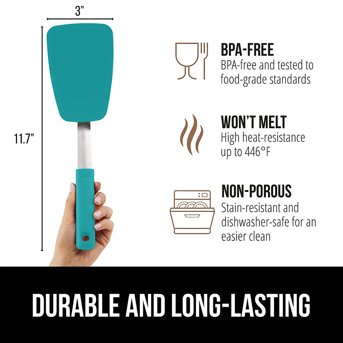 Gorilla Grip Silicone Spatula and Meat Tenderizer, Flexible Silicone Spatula Size 11.6 Inch, BPA Free Heat Resistant, Spiked Side Meat Tenderizer, Both In Turquoise Color, 2 Item Bundle
