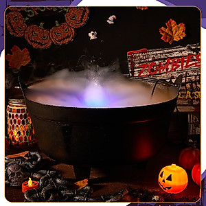 Wettarn 14 Inches Black Plastic Witch Cauldron Mist Maker Fogger Kettle Planter Trick or Treat Bucket for Halloween Party Prop Home Outdoor Decorations