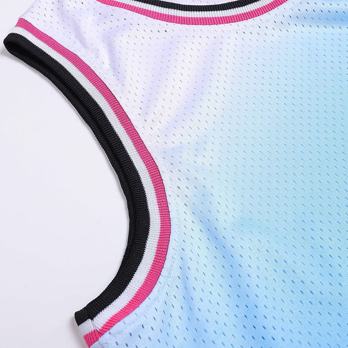 DEHANER Custom Basketball Jersey for Men Kids Youth Causal Summer Game Mesh Tank Top Outfits,White/Light Blue/Pink Gradient Jersey,Men Size Large