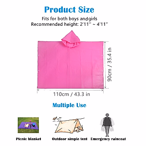 YUNLOVXEE Rain Poncho Raincoats for Kids Reusable - 2 Pack EVA Waterproof Rain Coat with Hood Rain Jacket for Boys Girls (US, Alpha, One Size, Regular, Pink+Blue)