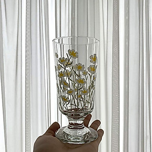 Cabilock Glasses Goblets Vintage Drinking Glass Daisy Beverage Glasses Water Cup Coffee Milk Tumbler for Wine Beer Cocktails Iced Juice (200-300ML)