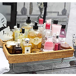 Rectangular long narrow Tray Rattan Tray Toilet Tank Tray Guest Towel Holder Bathroom Tray Basket For Toilet Paper Vanity Tray Wicker Baskets Decorative CLAYNIX (17x6x2 Inches, Natural)