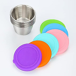 Salad Dressing Condiment Container To Go,Stainless steel Small Food Containers With Silicone Lids, Leakproof and Reusable Dipping Sauce Cups Fits in Bento Box for Picnic Travel Office, 6x1.6oz