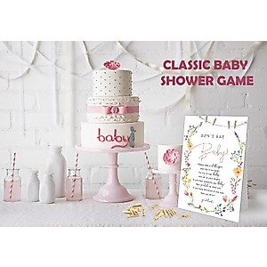 Don't Say Baby Clothespin Game, Boho Wildflowers Baby Shower Game, One 8x11 Sign and 50 Mini Natural Clothespins, Gender Neutral, Baby Shower Decoration - MJZ29