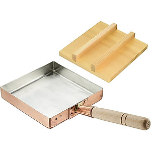 TIKUSAN Japanese Tamagoyaki Pan Omelets Copper Pan with Wooden Lid Made in Japan Square Frying Pan for Eggs 7.1 inch (18×18 cm)