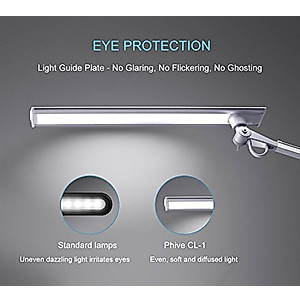 PHIVE CL-1 LED Architect Desk Lamp/Clamp on Desk Lamp,Metal Swing Arm Dimmable Drafting Table Lamp (Touch Control,Eye-Caring,Memory Function,Highly Adjustable Office/Task//Workbench/Work Light) Silver
