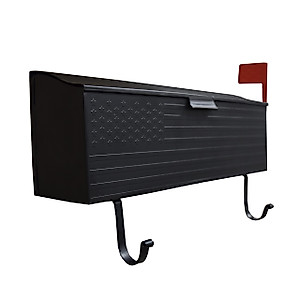 Black Patriotic Metal Wall Mounted Mailbox with Outgoing Mail Flag and Newspaper Hangers