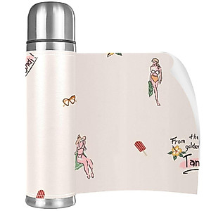 Stainless Steel Leather Vacuum Insulated Mug Beach Girl Thermos Water Bottle for Hot and Cold Drinks Kids Adults 16 Oz