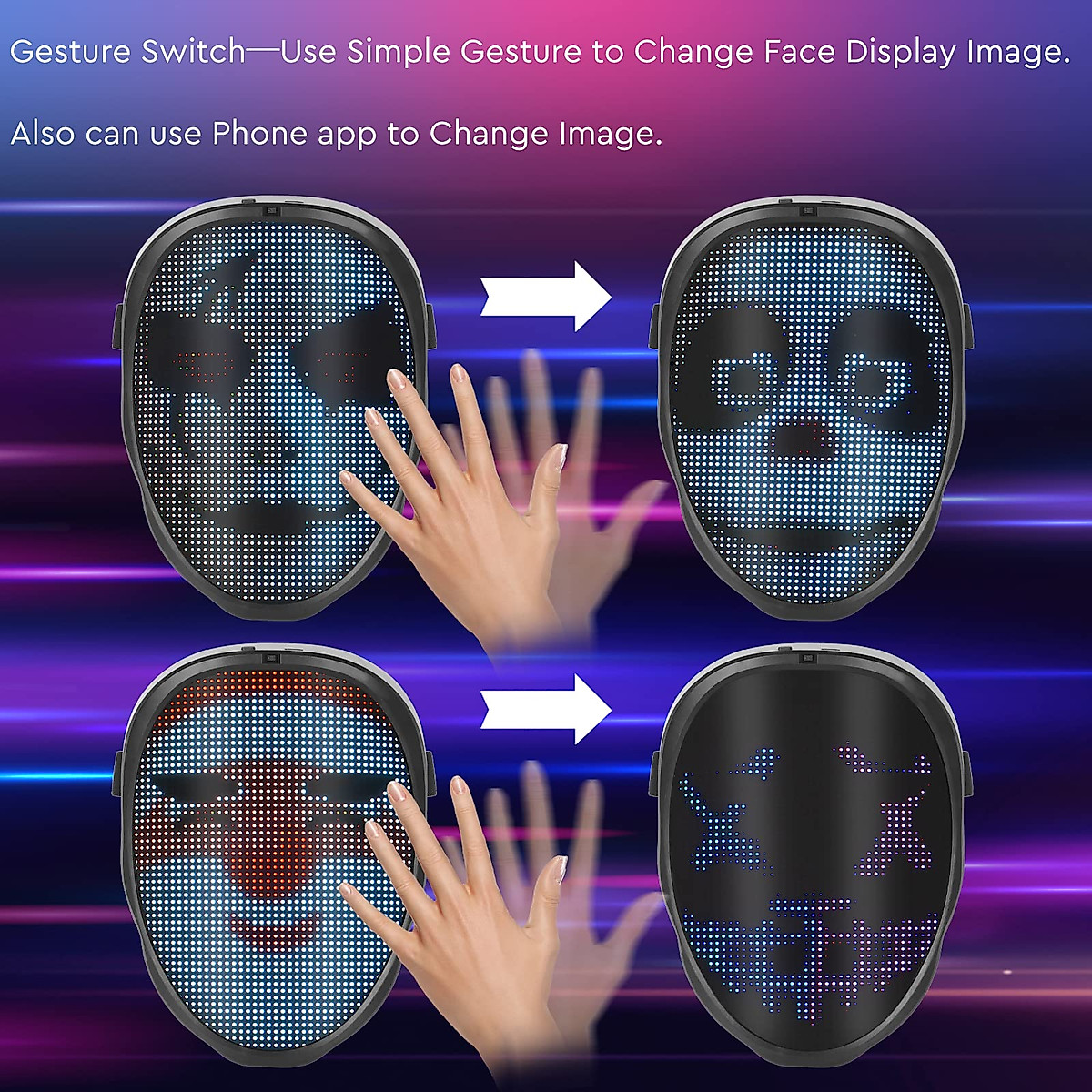 Keria Boywithuke Led Face Changing Mask Shining Mask with Bluetooth Controlled APP for Halloween,Christimas,New Year Party Gift