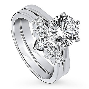 BERRICLE Sterling Silver 5-Stone Wedding Engagement Rings Cubic Zirconia CZ Solitaire Ring Set for Women, Rhodium Plated Size 5