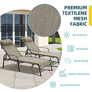 EROMMY Patio Chaise Lounge, Set of 2 Outdoor Lounge Chair (Brown)