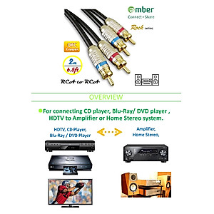 amber RCA to RCA Stereo Audio Cable, Analog, OFC, 24K Gold Plated. (2 m/ 6.5 ft)