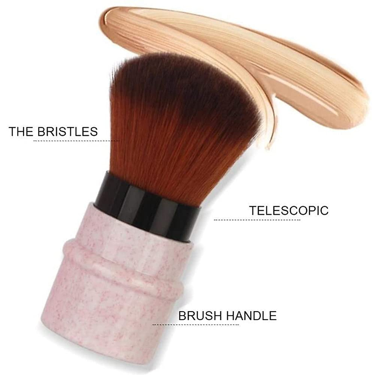 RN BEAUTY Retractable Kabuki Brushes Powder Brush Foundation Brush Blush Brush Face Blender Mineral Blending Buffing Concealer Brush Makeup Brush Portable With Cover - Pink