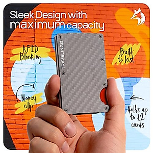 TRAVELINGO wallets for men, Carbon Wallets For Men Minimalist Credit Card Holder - Slim Wallet for Men with RFID Blocking - Front Pocket Wallet with Money Clip (Carbon Fiber)