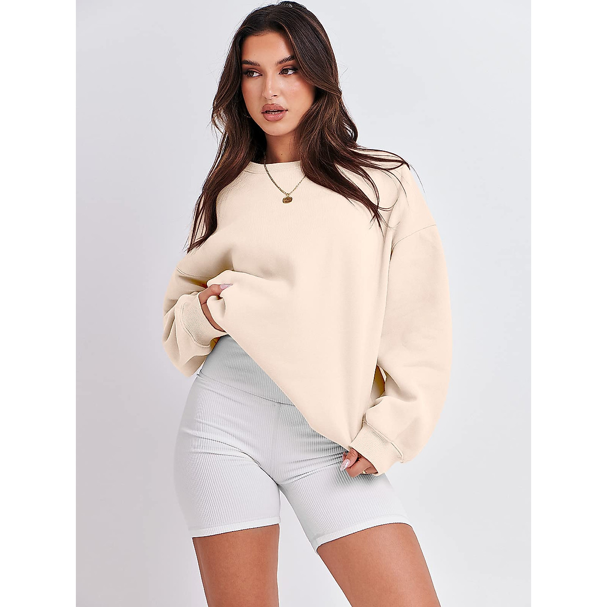 ANRABESS Sweatshirt for Women Oversized Crewneck Hoodies Fleece Casual Pullover Top Fall Fashion Outfits Clothes 2025 A1019 apricot Small