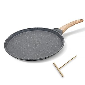 Bobikuke Nonstick Crepe Pan with Spreader,10 Inch Dosa Pan for Stove Tops Griddle Pan Flat Pan,Tawa Dosa Tortilla Pan,Compatible with All Stovetops - Black