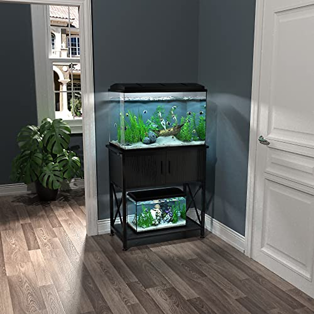 GDLF Fish Tank Stand Metal Aquarium Stand for up to 20 Gallon Long with Cabinet for Fish Tank Accessories Storage,28.7" L