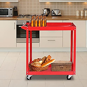 TUFFIOM 2 Tier Rolling Tool Cart, 220 LBS Capacity Industrial Service Cart w/Wheels, 2 Shelf Steel Utility Cart, Tool Storage Organizer for Mechanic, Garage, Workshop, Warehouse & Repair Shop, Red