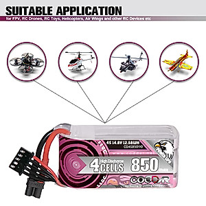 CODDAR 850mAh 4S 14.8V 110C LiPo Battery with XT30 Connector for RC Heli Airplane Quadcopter Helicopter Multi-Motor Hobby DIY Parts,63mm to 101mm Size FPV, 63mm inch to 76mm CineWhoop, CD4S850110