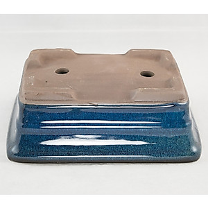 8" Rectangular Dark Blue Bonsai / Succulent Pot + Tray + Rock + Mesh Combo