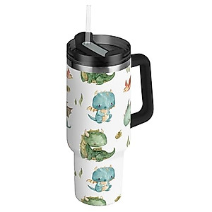 Flradish 40oz Tumbler with Handle, Cute Dragons Stainless Steel Tumbler with Lid and Straws Double Wall Vacuum Insulated Leakproof Coffee Travel Mug