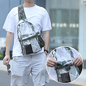 CLEKEGBAG Clear Sling Bag Crossbody Camouflage Backpack - See Through Concert Approved - One Strap Transparent Plastic Sling Bag for Men (15x4.5x9 inches)