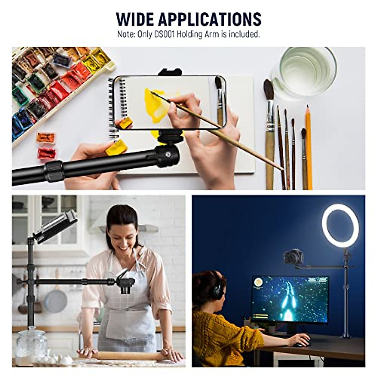 NEEWER Tabletop Overhead Camera Mount Arm, 11.8"-20"/30-51cm Telescopic Extension Arm for Desk Stand with Ball Head Mount 1/4" 3/8" 5/8" Screws for Webcam Camera LED Ring Light Microphone, DS001