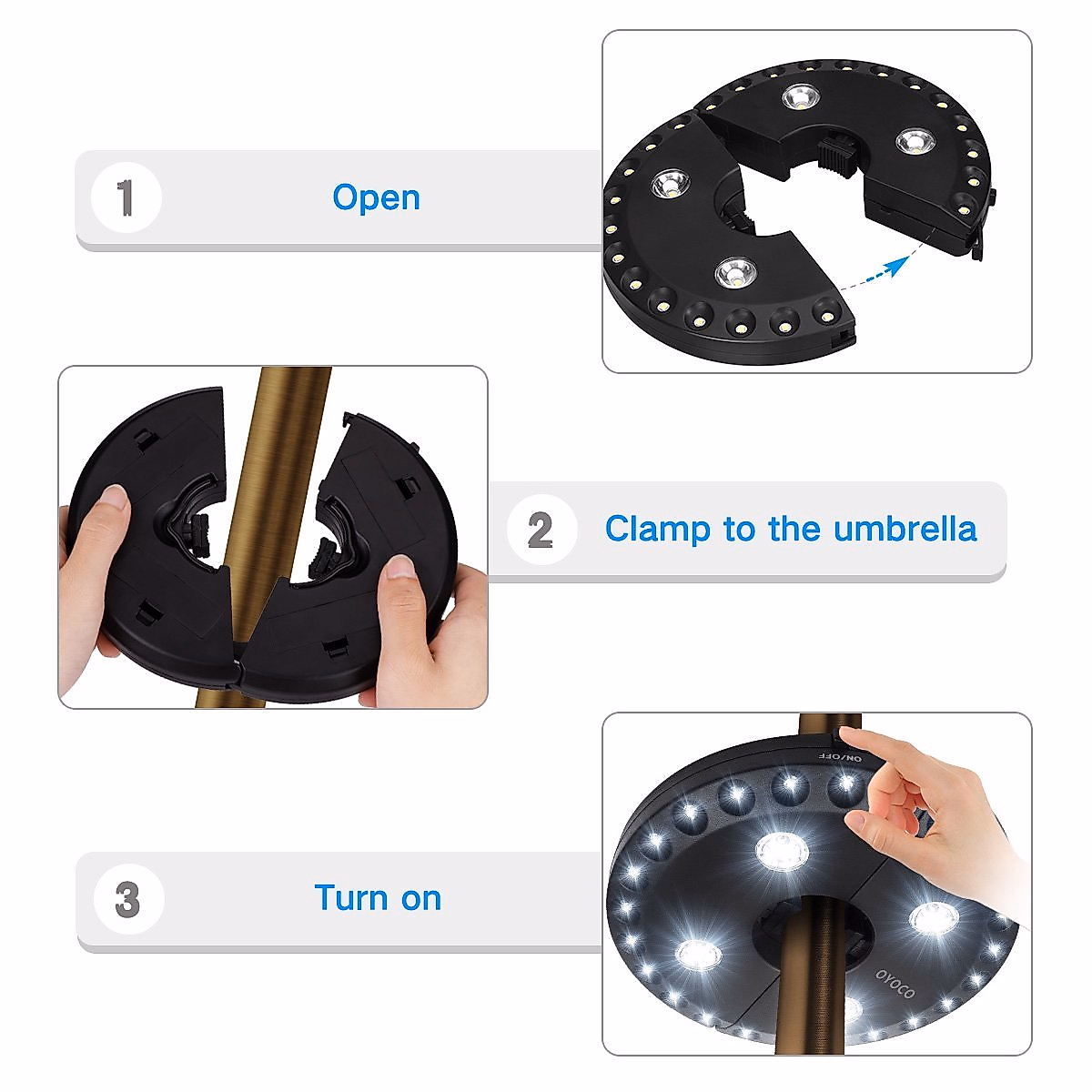 OYOCO Patio Umbrella Light 3 Brightness Modes Cordless 28 LED Lights-4 x AA Battery Operated,Umbrella Pole Light for Patio Umbrellas,Camping Tents or Indoor Use