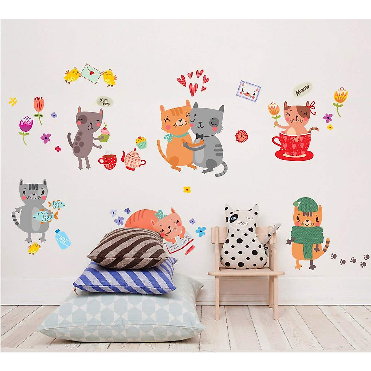 Cat Wall Stickers for Kids - Baby Vinyl Home Décor - Cute Animal Decals for Bedroom Playroom