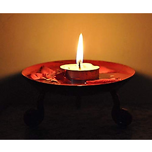 Lalhaveli Red Hand Painted Small Iron Pillar Candle Stand, 4.5" Tall 2" Candle Plate Votive Candle Holders Stand Decorative