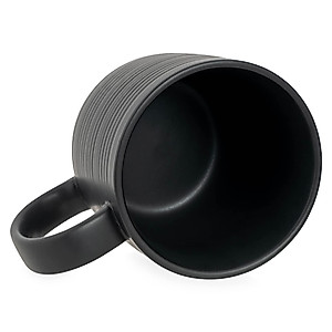 Elanze Designs Ribbed Ceramic Stoneware 16 ounce Raw Clay Bottom Coffee Mugs Set of 4, Black