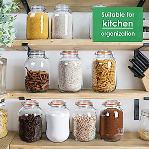 Qianfenie Glass Jars with Airtight Lids, 2 Pack - 1 Gallon Wide Mouth Storage Mason Jars with Hinged with 1 Replacement Silicone Gaskets for Fermenting, Canning, Preserving