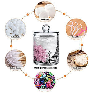 xigua Paris Eiffel Tower Qtip Holder with Lid,2Pack Clear Plastic Apothecary Jars Bathroom Storage Containers for Cotton Swab,Cotton Ball,Floss Picks,Tea,Coffee