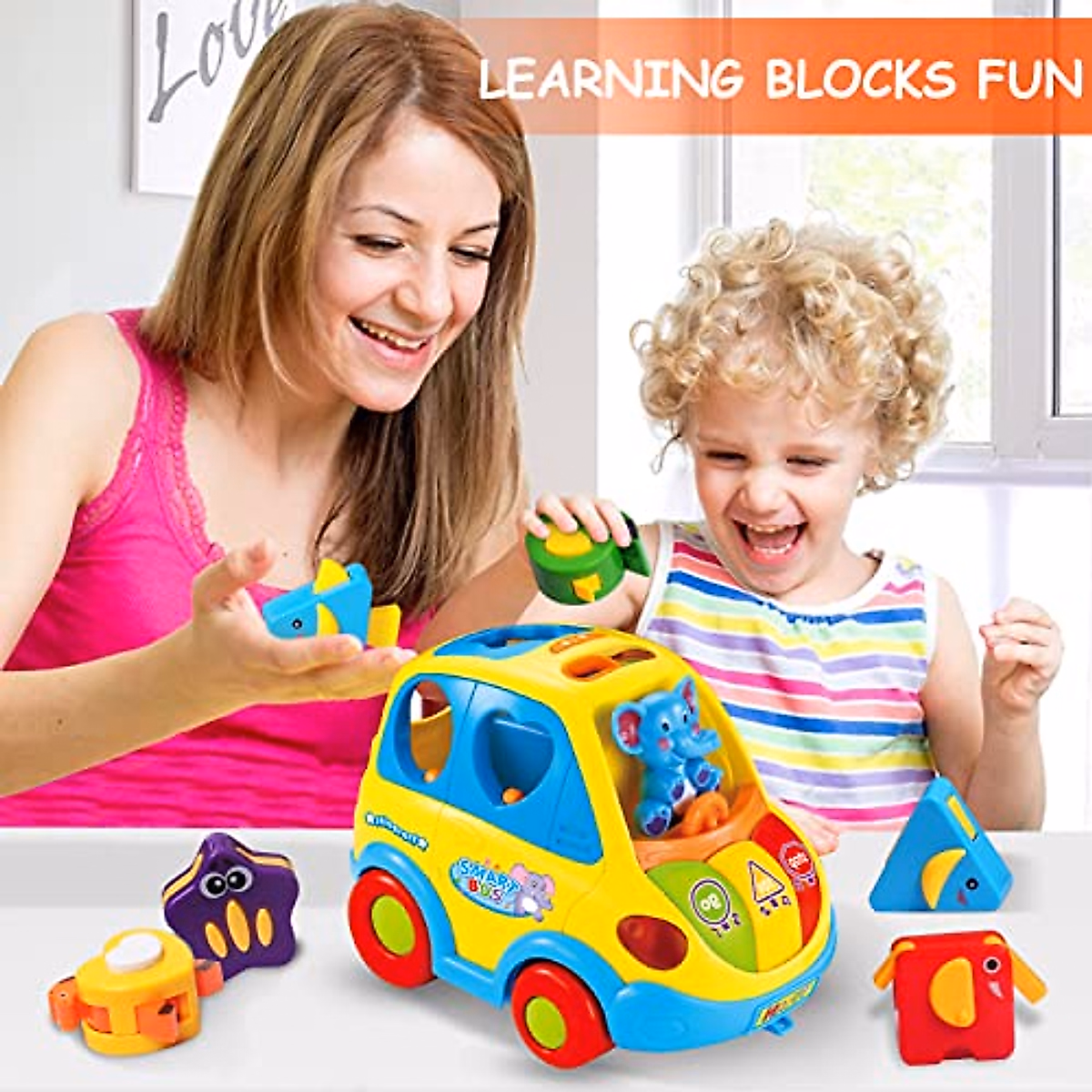 DUMMA Baby Toys 12-18 Months Musical Bus Toys for 1 2 3 4+Year Old Boys Girls Gifts,Early Education Learning Toy with Fruit/Music/Lighting/Smart Shapes for 18-24 Months Birthday Gifts