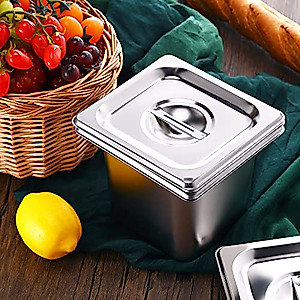 8 Pack Stainless Steam Hotel Pan 6 Deep Steam Table Pan with Lid 0.8 mm Thick Stainless Steel Steam Pan Restaurant Anti Clogging Steamer for Party, Restaurant, Hotel (1/6 Size)