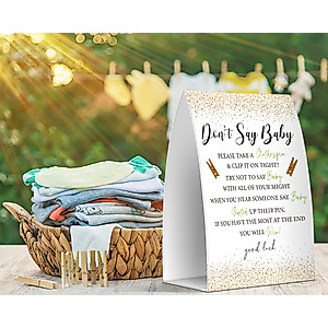 Don't Say Baby Set - One 5x7 Sign and 50 Mini Clothespins, Baby Shower Games, Baby Shower Decoration, Gender Neutral Baby Shower - MsJb035