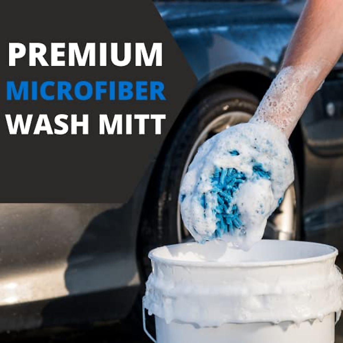 TriNova Premium Chenille Scratch-Free Microfiber Wash Mitt | Car Wash Mitt for Auto Detailing, Reusable Quality Car Washing Automotive Accessory Bright Blue